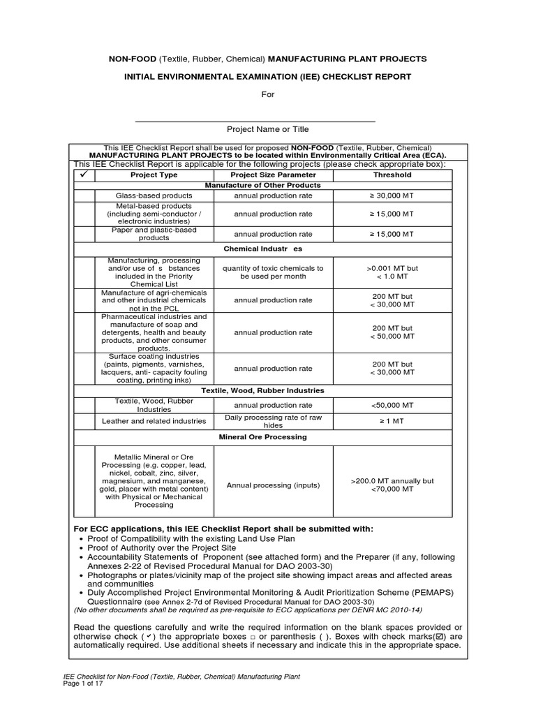 Non Food Manufacturing Plant Checklist | PDF | Environmental Monitoring ...
