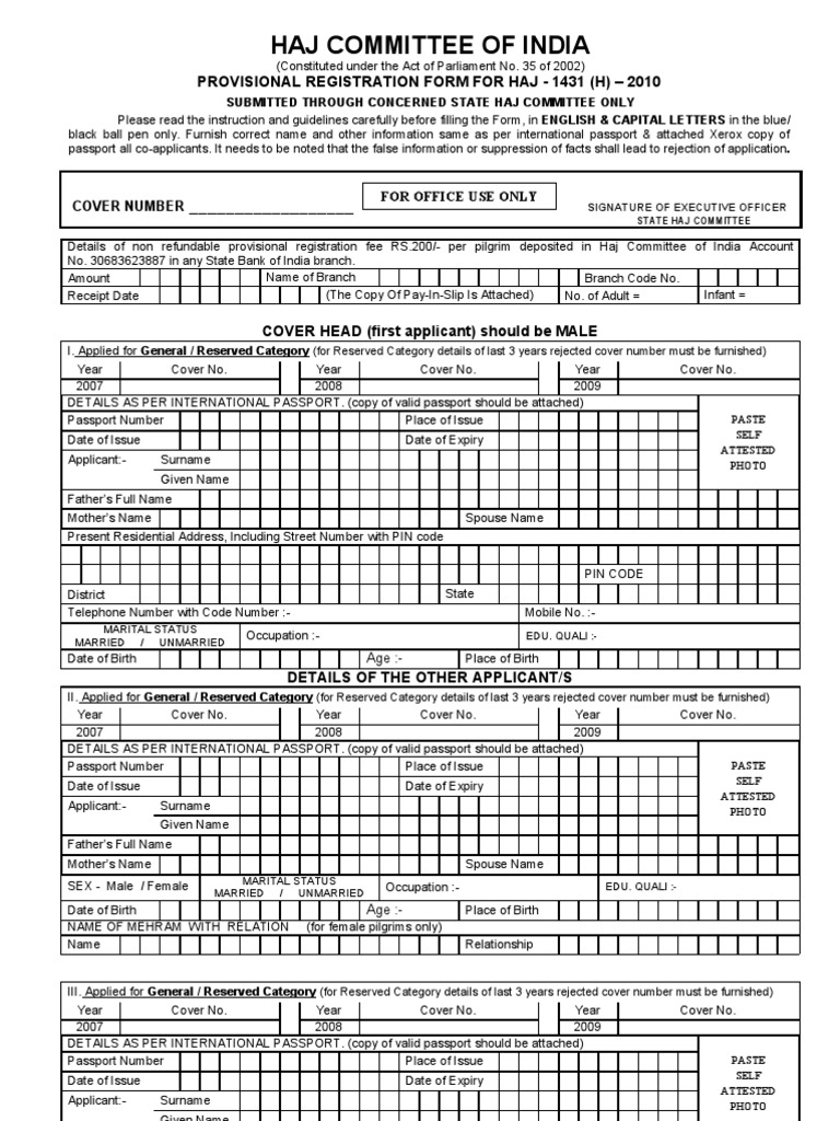 Application Form For Hajj 2010 | PDF | Identity Document | Business