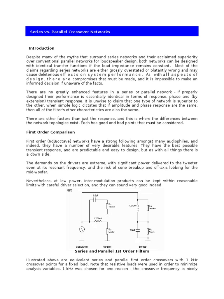 Series vs. Parallel Crossover Networks | PDF | Amplifier | Electronic ...