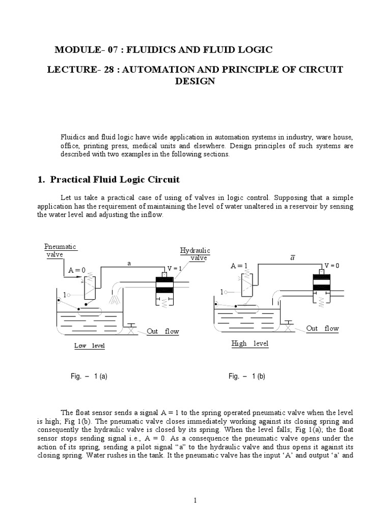 Module-07: Fluidics and Fluid Logic Lecture - 28: Automation and Principle of Circuit Design ...