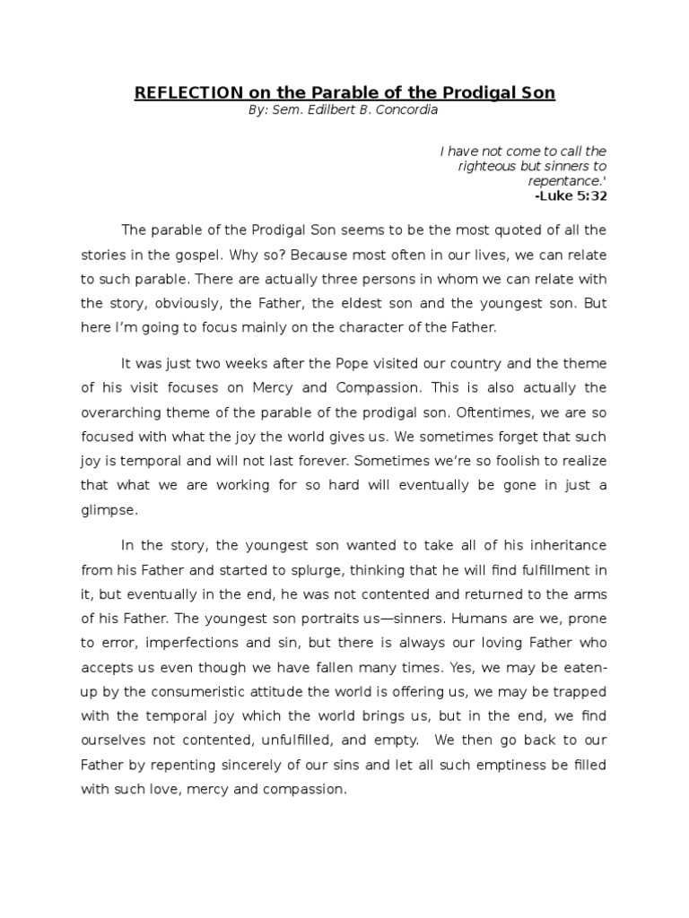 Reflection On The Parable of The Prodigal Son | PDF | Mercy | Sin