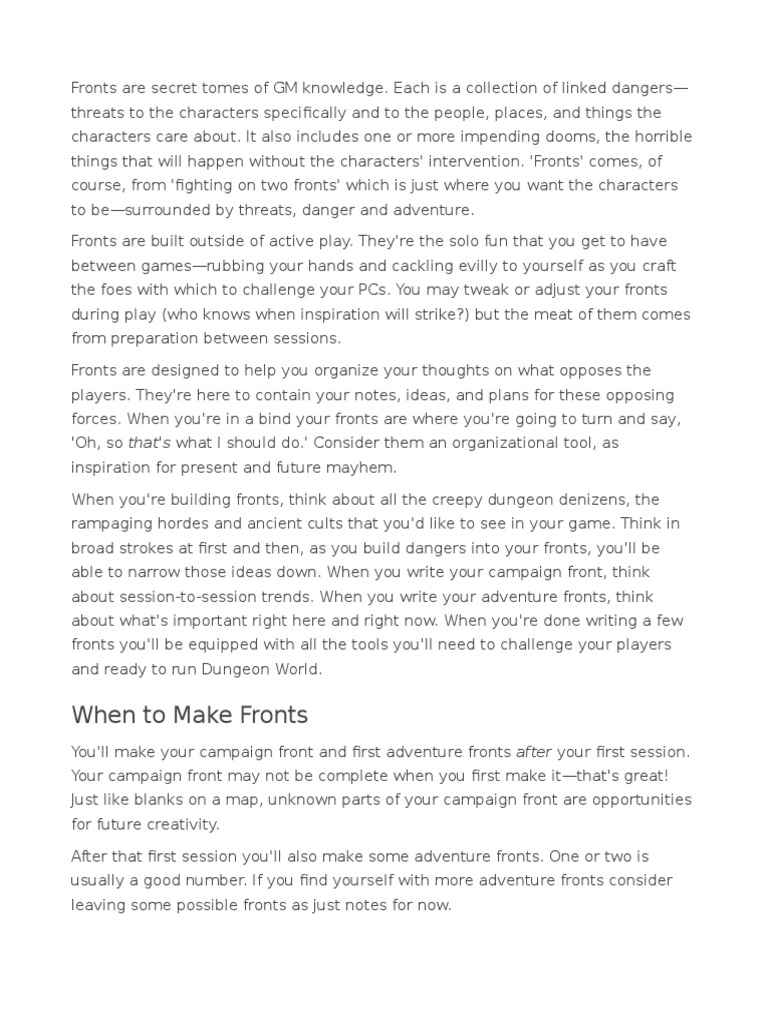Creating Dungeon World Fronts | PDF | Magic (Paranormal) | Fantasy