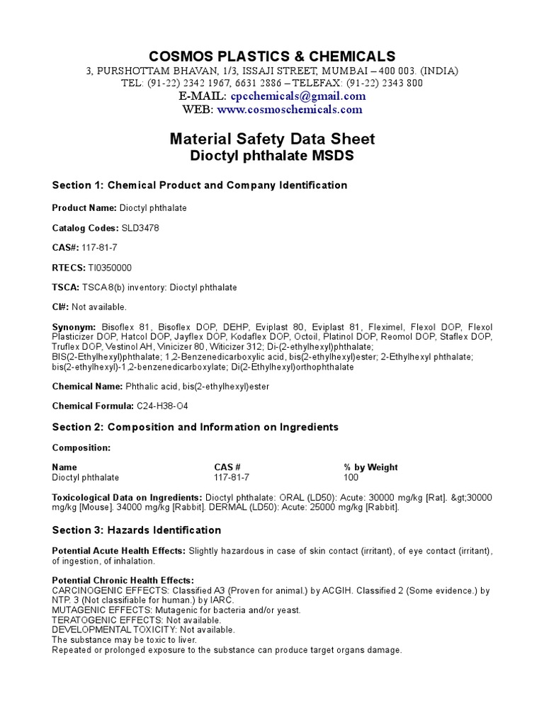 MSDS Dop | PDF | Toxicity | Dangerous Goods