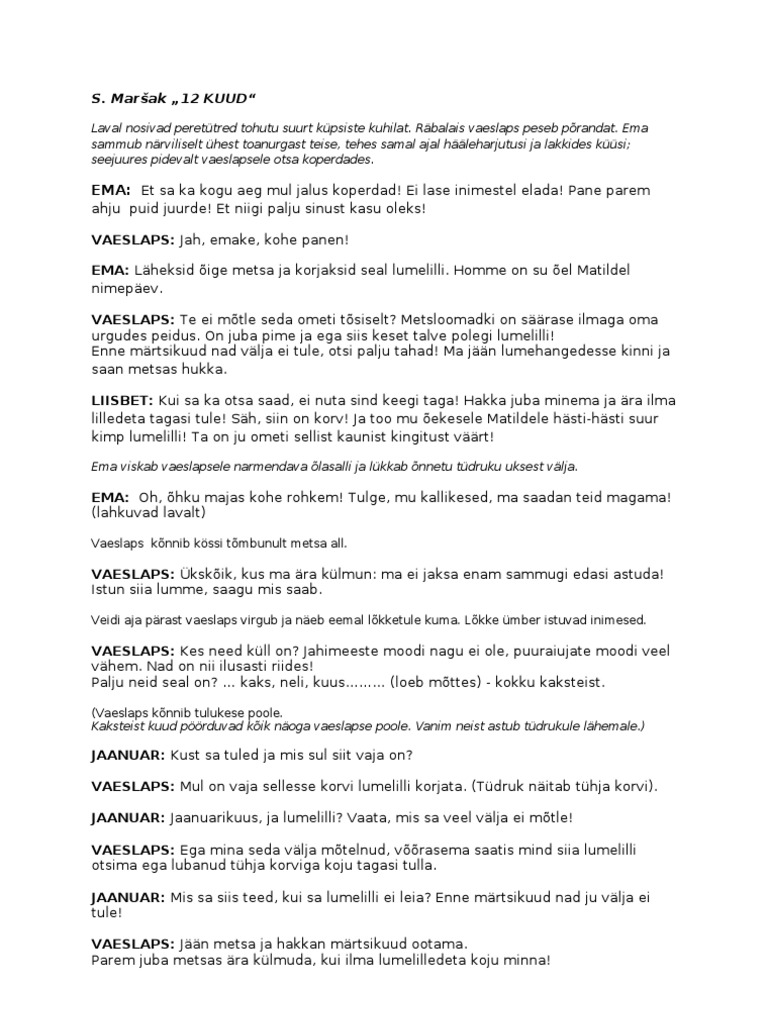 Näidend 12 Kuud | PDF