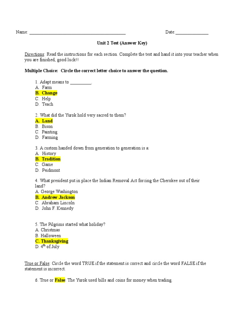 Middle School History Test | PDF