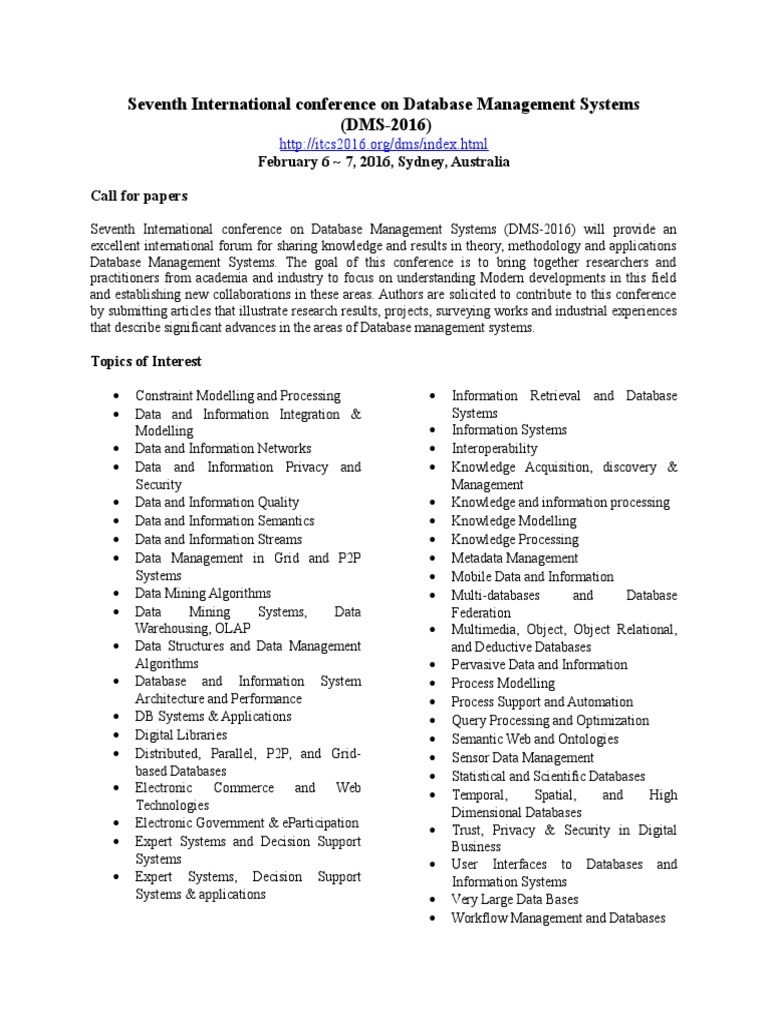 Seventh International Conference On Database Management Systems (DMS ...