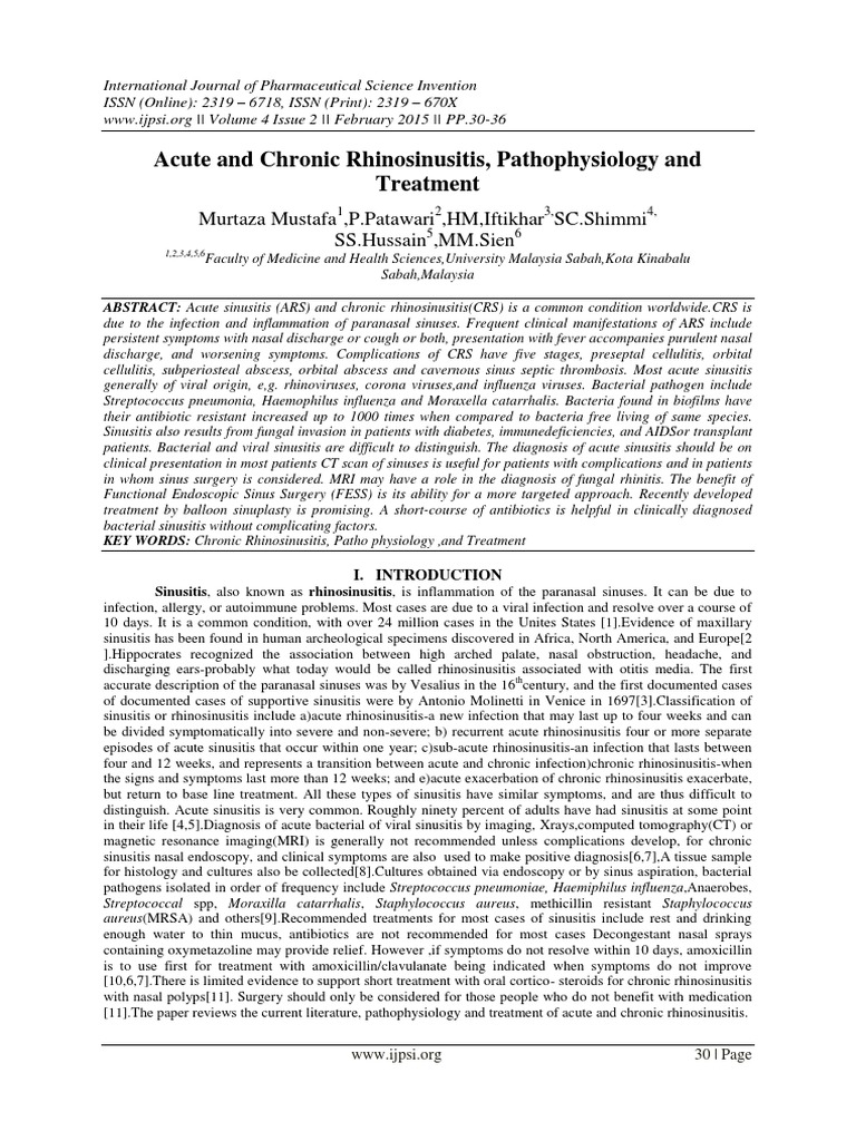 Acute and Chronic Rhinosinusitis, Pathophysiology and Treatment | PDF