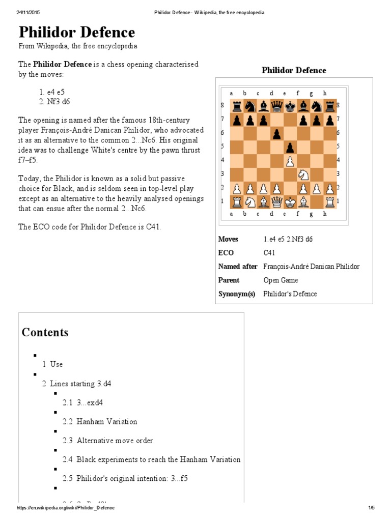 Philidor Defence | Chess | Chess Theory