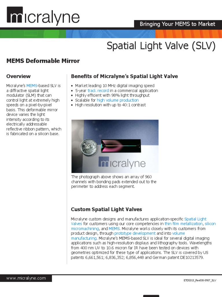 Spatial Light Valve | PDF | Microelectromechanical Systems | Mirror