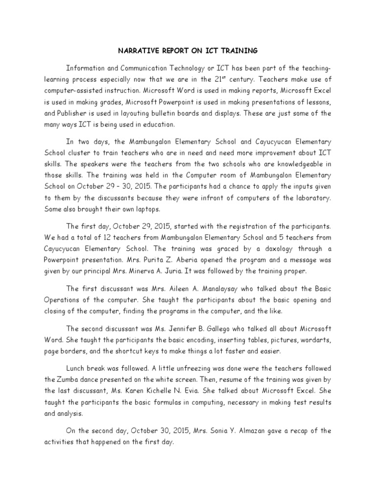 Narrative Report on Ict Training | Educational Technology | Teachers