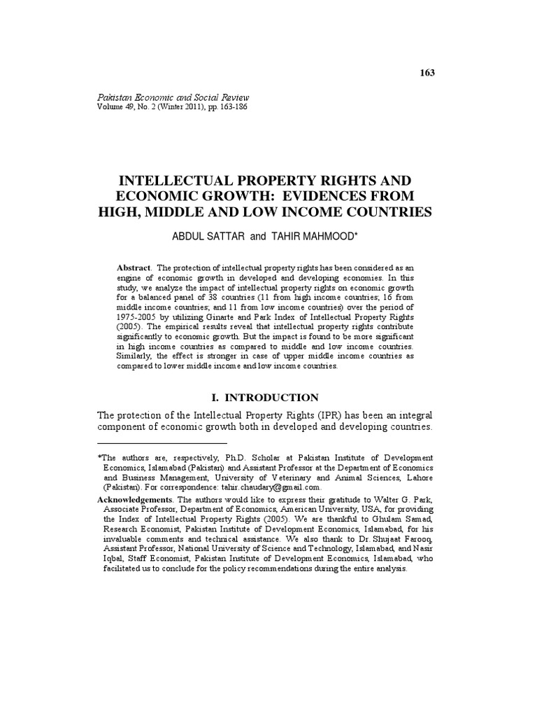 Intellectual Property Rights and Economic Growth | PDF | Economic ...
