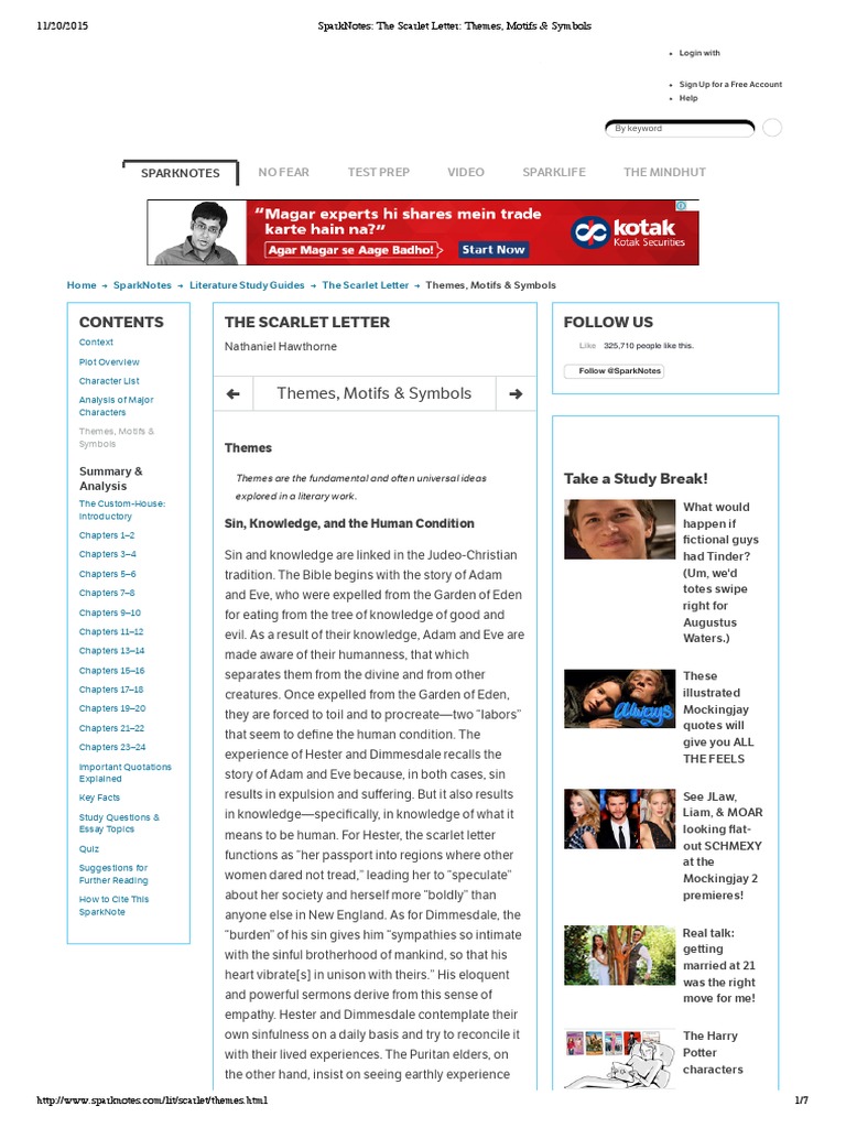 SparkNotes - The Scarlet Letter - Themes, Motifs & Symbols | PDF | The ...