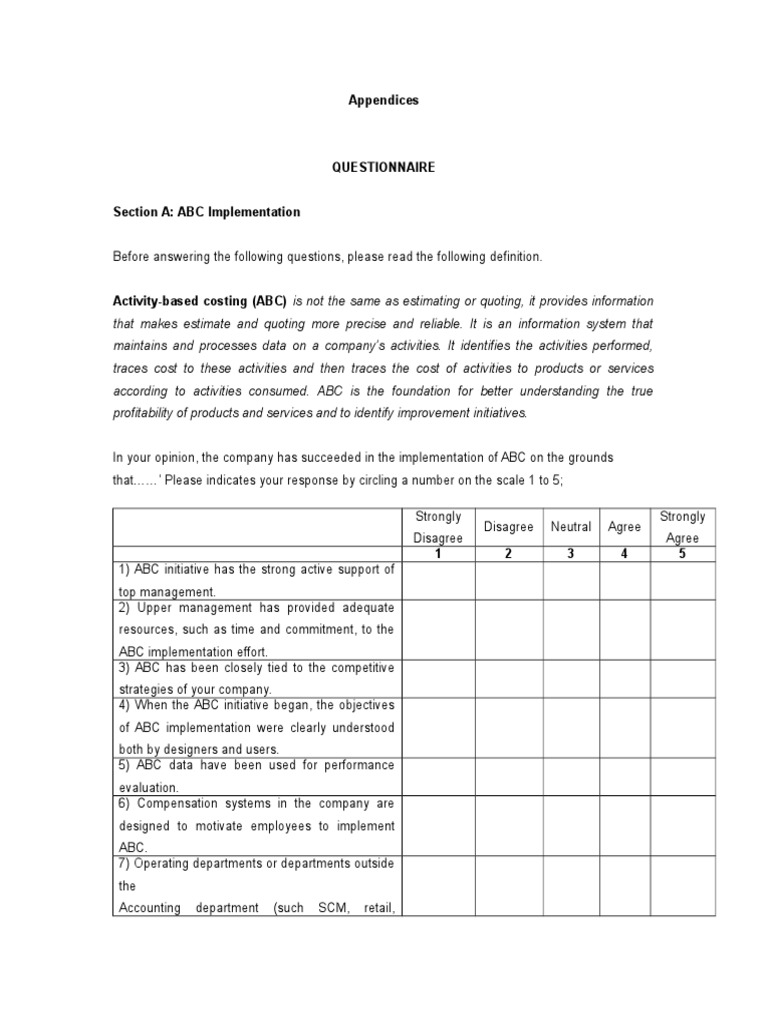 Best Questionnaire | PDF | Cost Accounting | Leadership