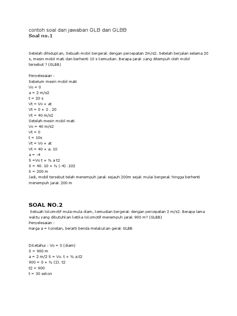 Contoh Soal Dan Jawaban GLB Dan GLBB | PDF