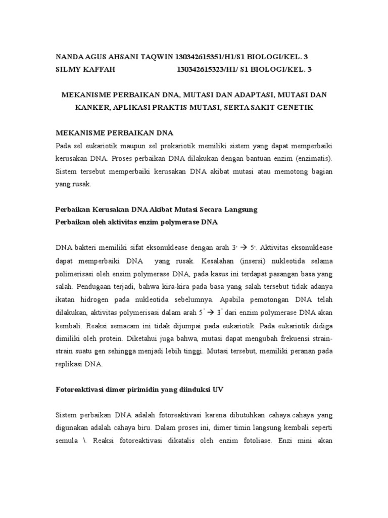 Mekanisme Perbaikan Dna Dan Kanker | PDF