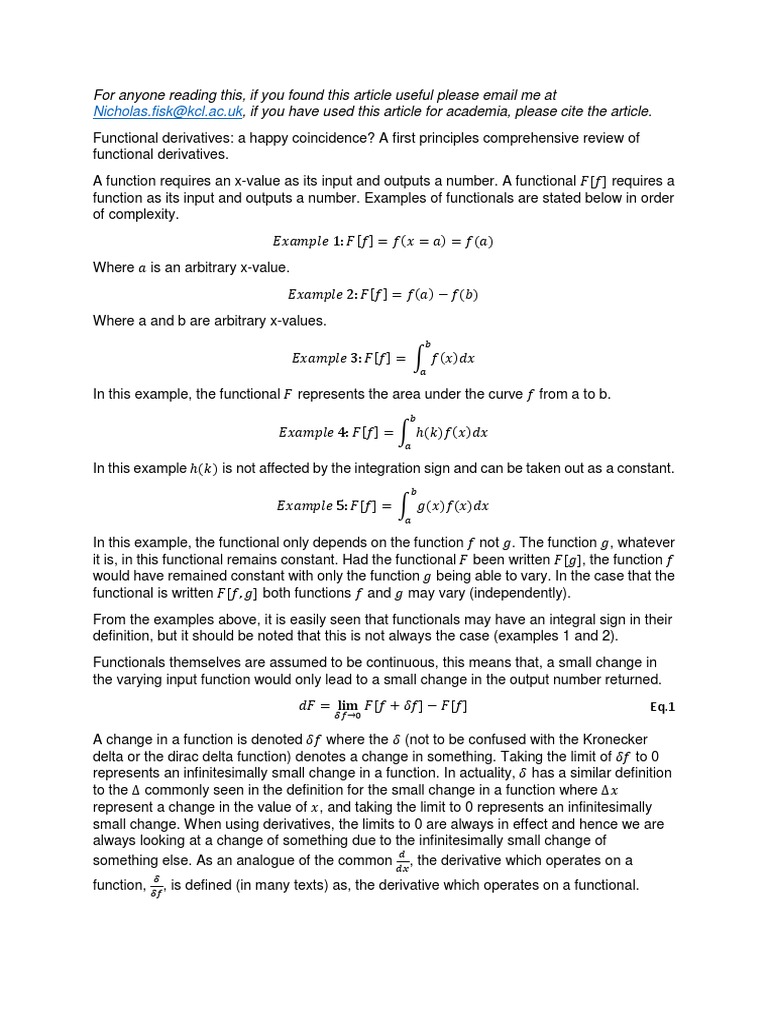 First Principles of Functional Derivatives | PDF | Summation | Derivative