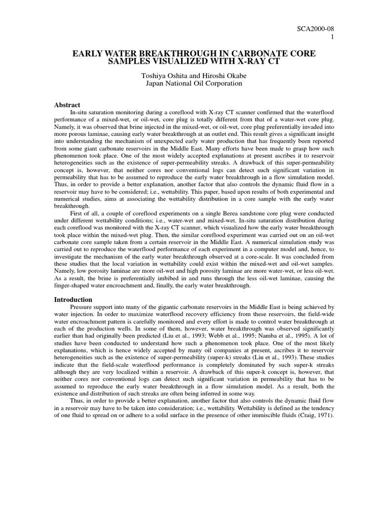 Early Water Breakthrough in Carbonate Core Samples Visualized With X ...