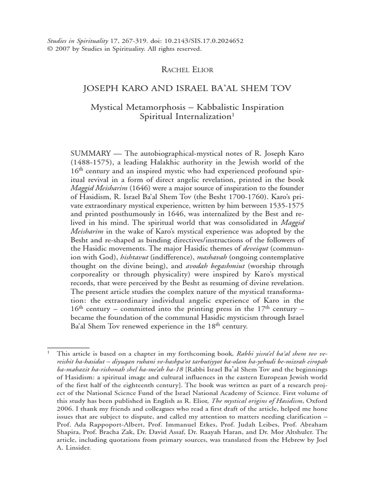 The BESHT and Karo - Prof. Rachel Elior | PDF | Baal Shem Tov | Kabbalah