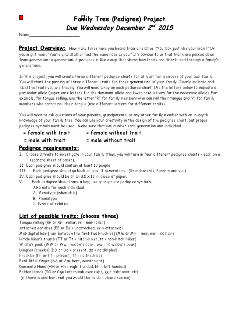 Family Pedigree Chart Project | PDF | Phenotypic Trait | Dominance ...