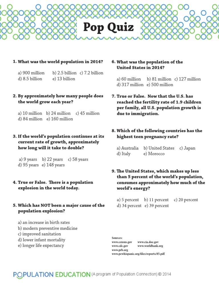 Pop Quiz | PDF | World Population | Population Growth
