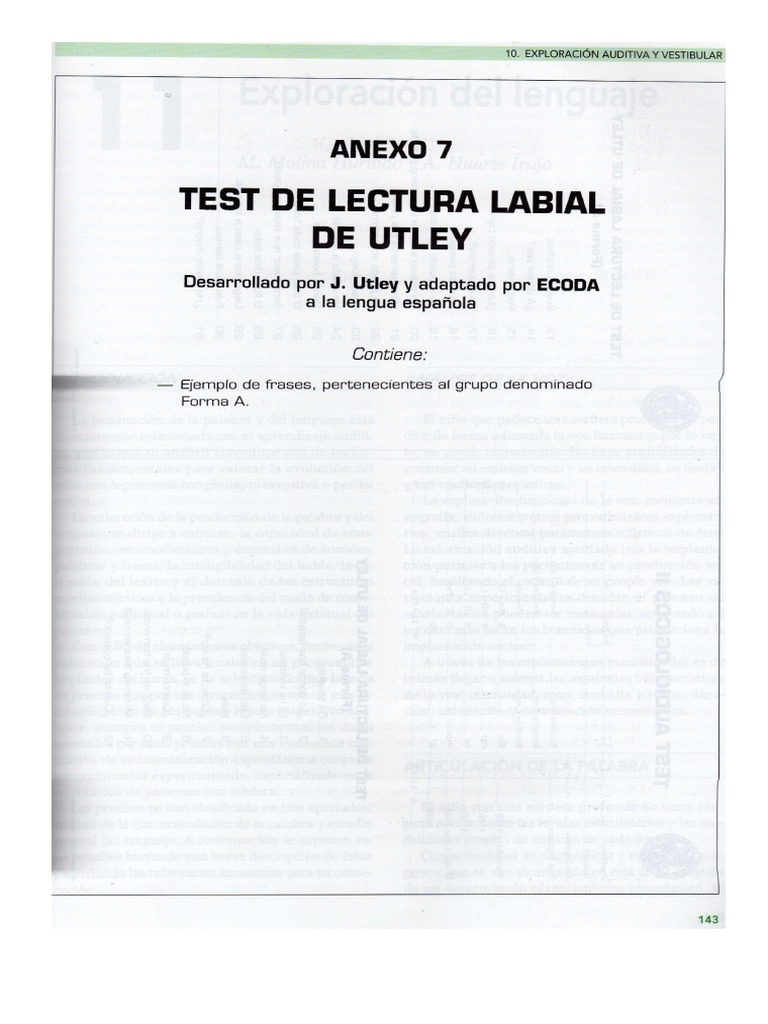 Test de Lectura Labial de Utley | PDF