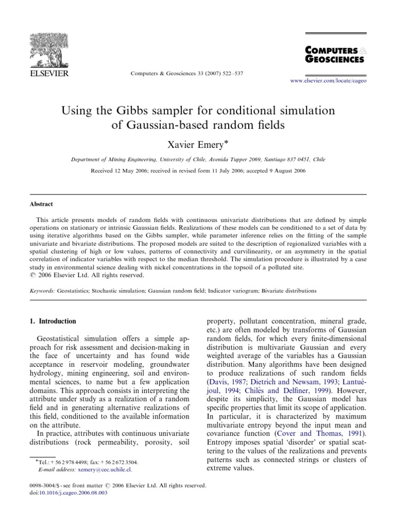 Using The Gibbs Sampler For Conditional Simulation of Gaussian-Based Random Fields | PDF ...