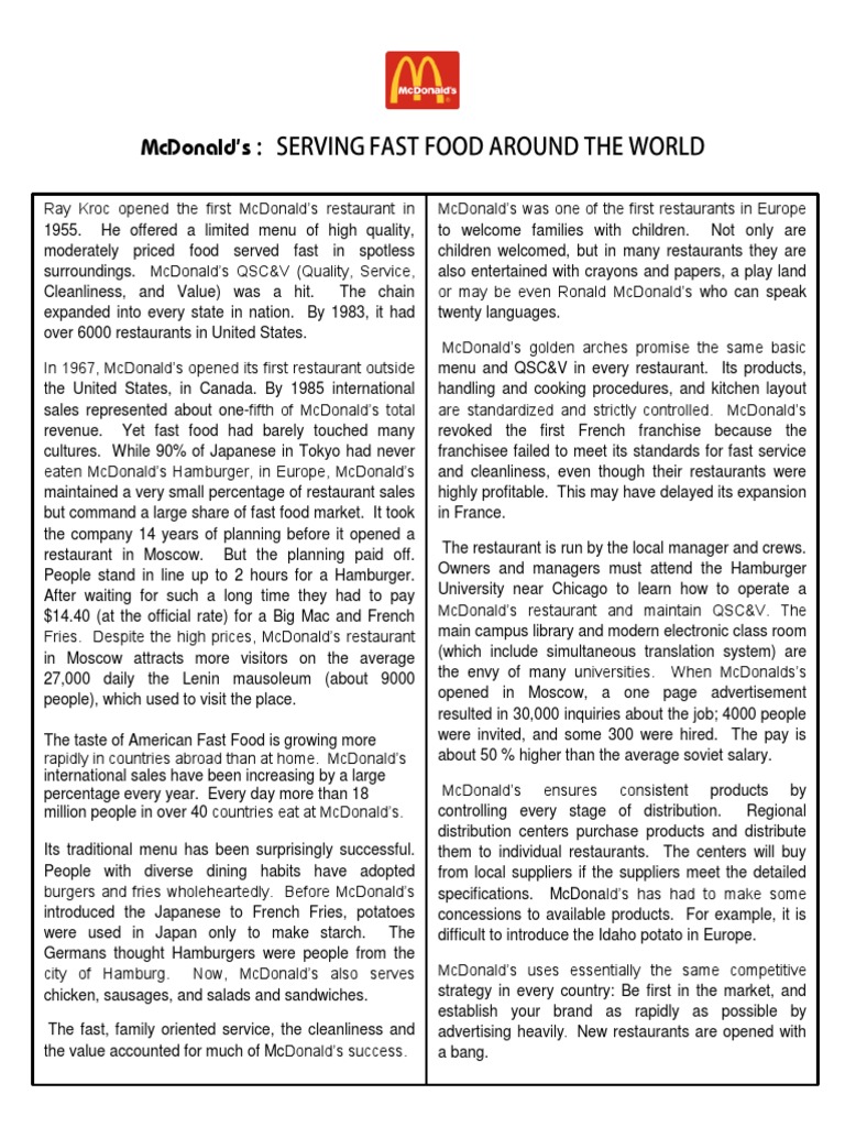 McDonalds Global Case Study | PDF | Mc Donald's | Hamburgers