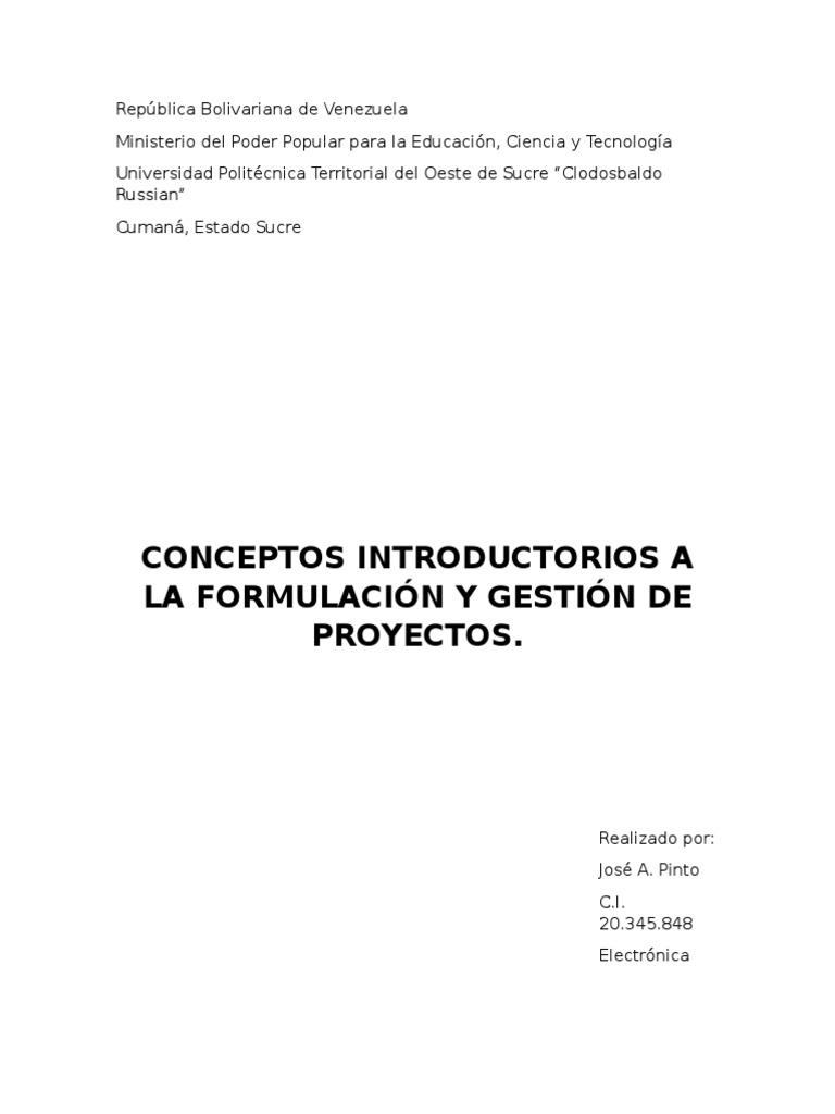 Conceptos Introductorios A La Formulación y Gestión de Proyectos | PDF | Evaluación | Bienes