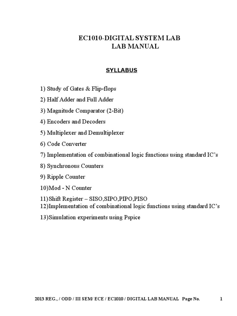 Digital Lab Manual EC1010 | PDF | Electronic Circuits | Logic