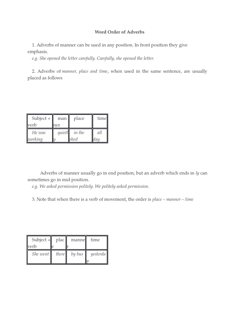 Word Order of Adverbs | Download Free PDF | Adverb | Verb