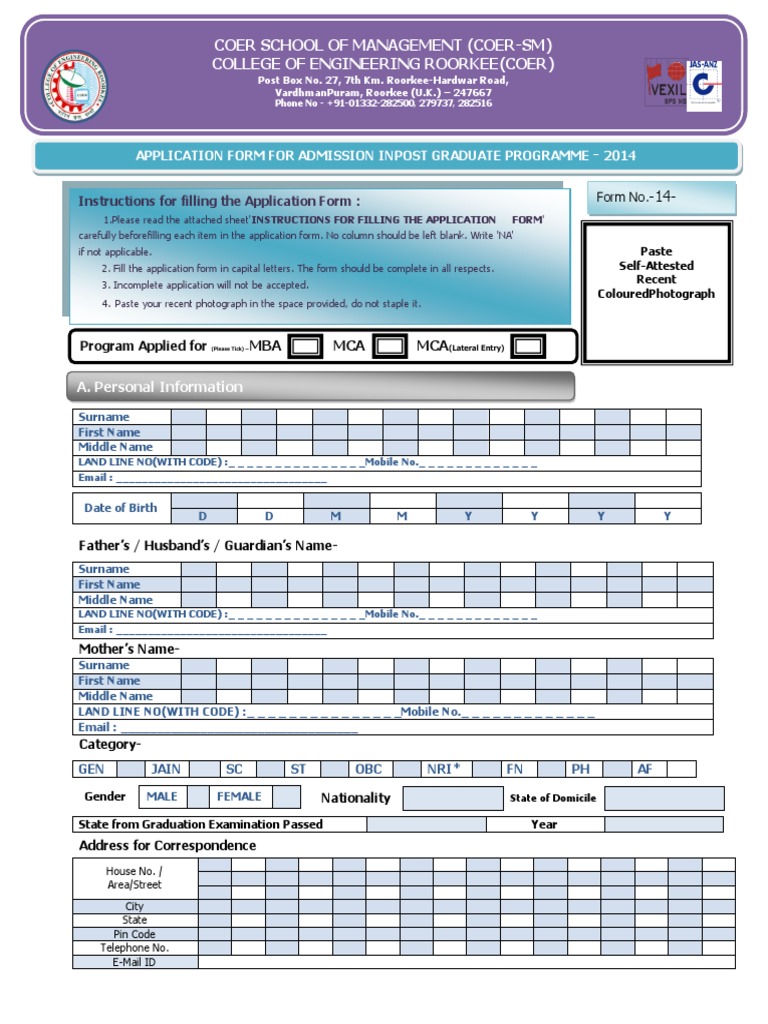 MBA Application Form PDF | PDF | University And College Admission ...