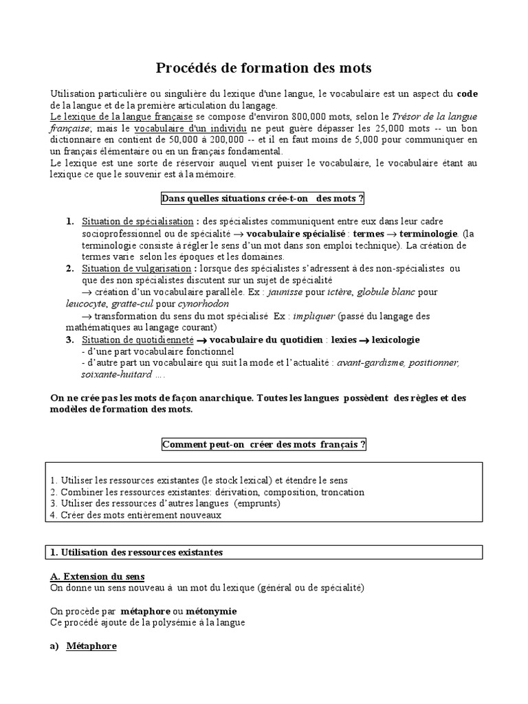Formation des mots en français | PDF