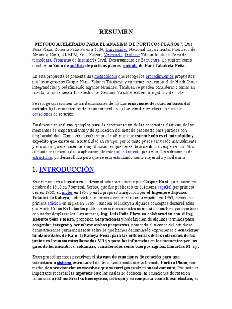 Método Kani para Análisis de Pórticos | PDF | Rigidez | Elasticidad ...