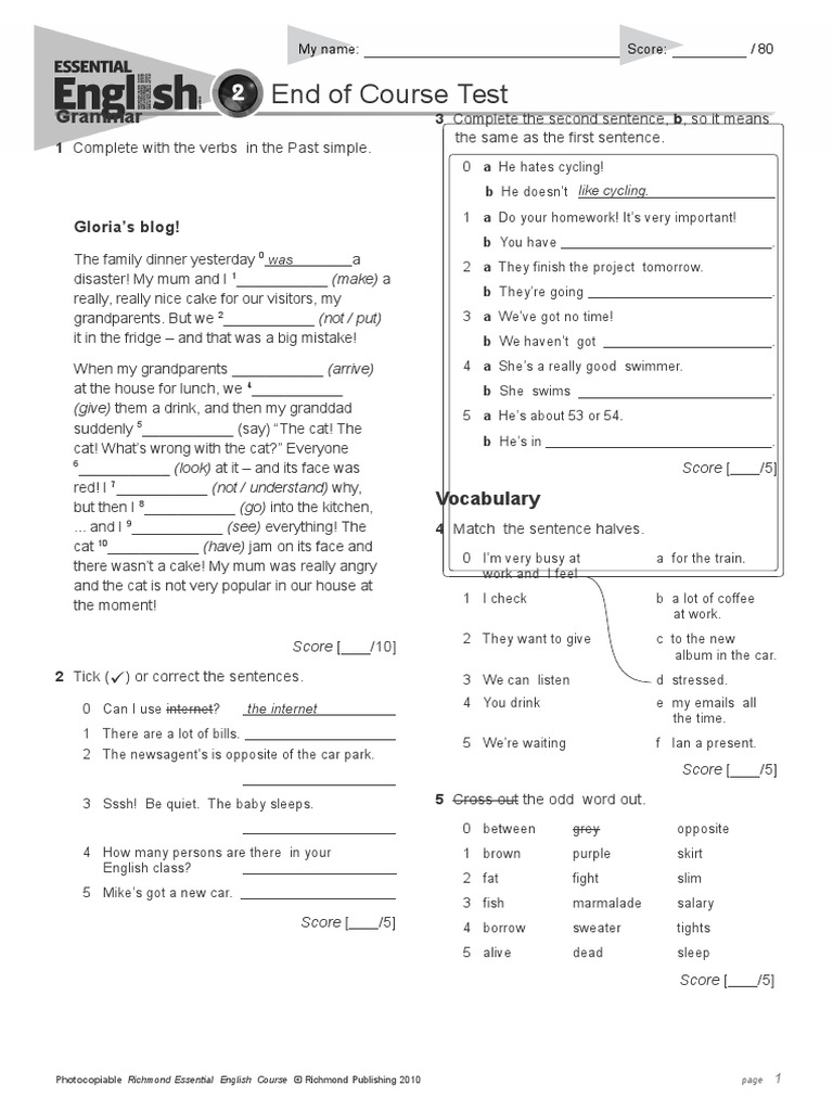 Examen Final Essential American English | PDF