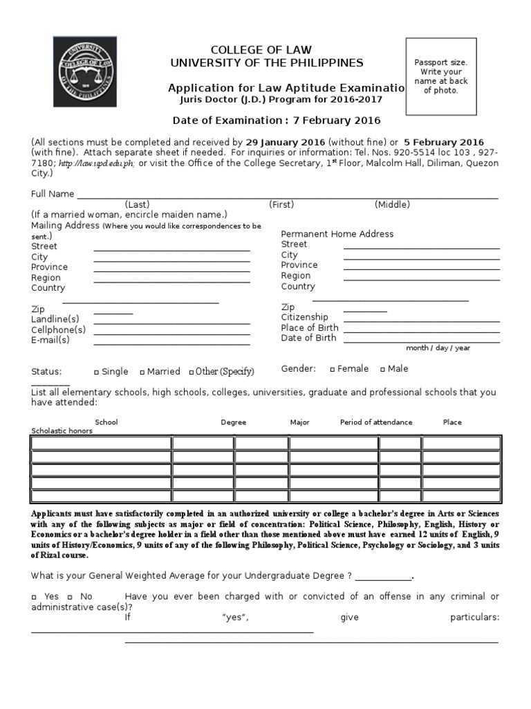 LAE Application Form 2016 2017 | PDF | Identity Document | Academia
