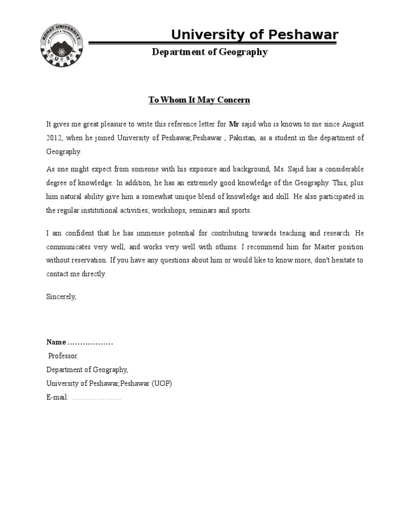 Reference Letter by Orakzai | PDF