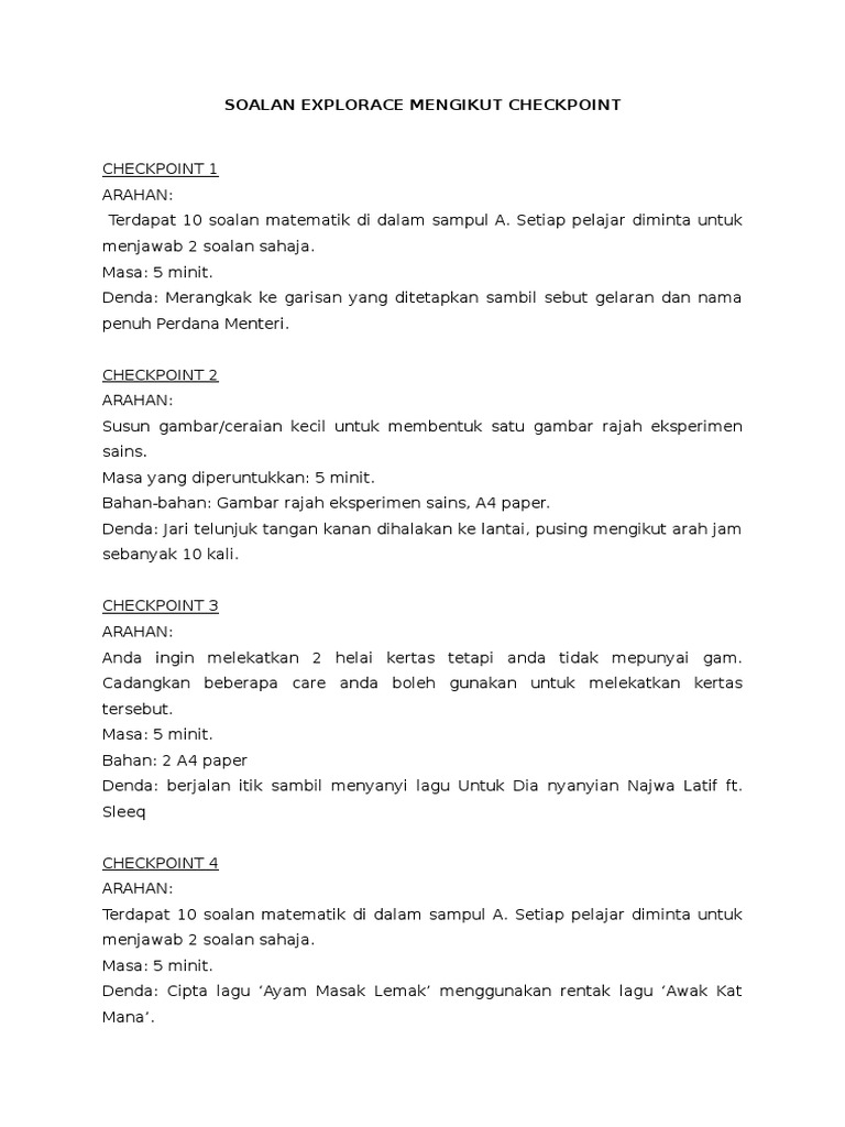 Soalan Explorace Mengikut Checkpoint | PDF
