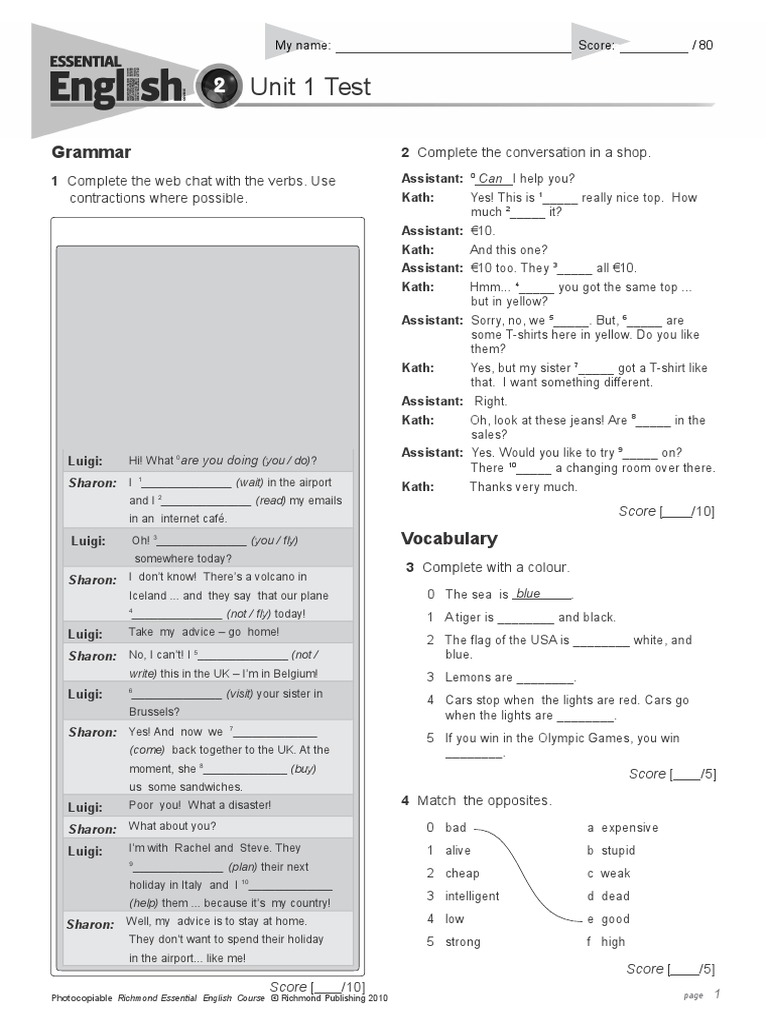 American Essential English Test 1 | PDF | Home & Garden