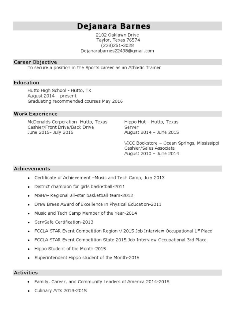 Deja Barnes Resume | PDF | Sports & Recreation