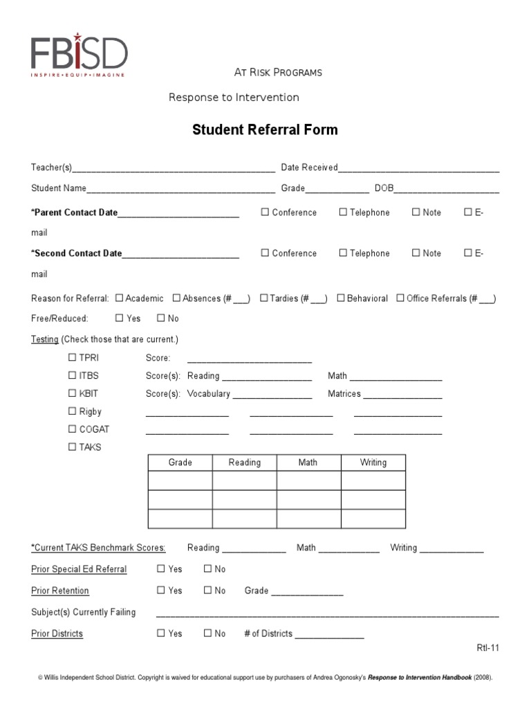 Rti-11 Student Referral Form 1 | PDF | Communication | Behavioural Sciences