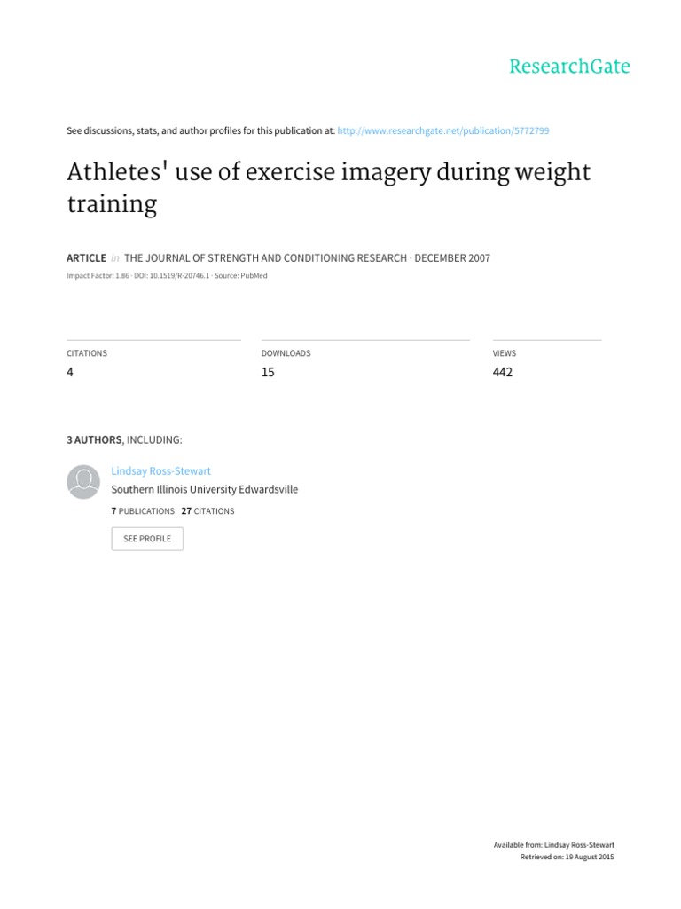 Athletes Use of Exercise Imagery During Weight Training 2007 | PDF ...