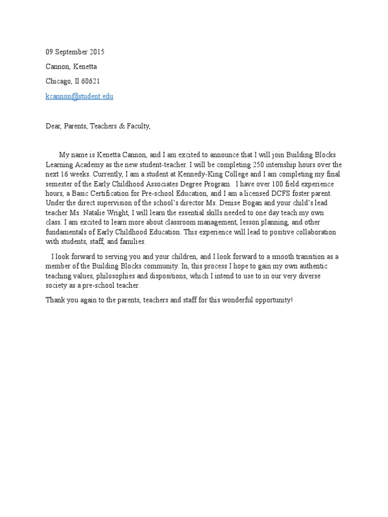 New Student-Teacher Introduction Letter | PDF