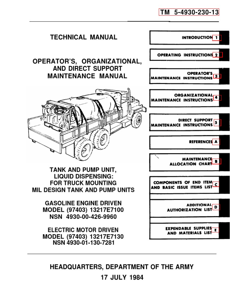 Army Tank & Pump Unit Manual | PDF | Engines | Truck
