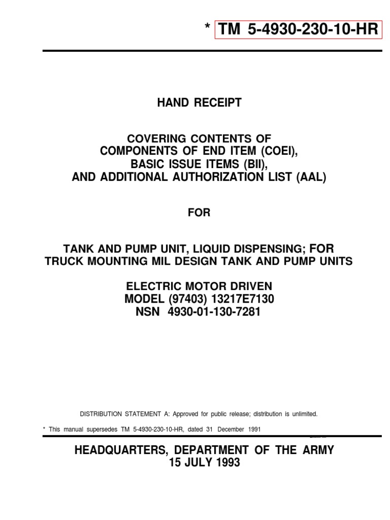 TM 5-4930-230-10-HR Tank and Pump Unit | PDF | Classified Information ...