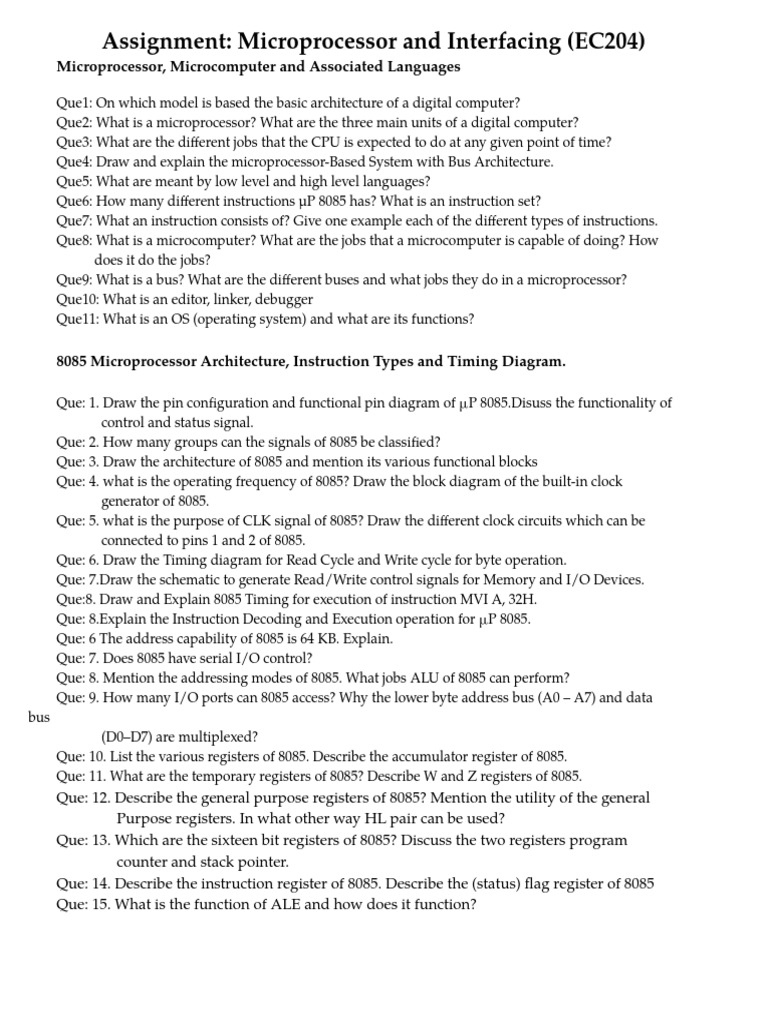 Assignment Microprocessor 8085 | PDF | Instruction Set | Central Processing Unit