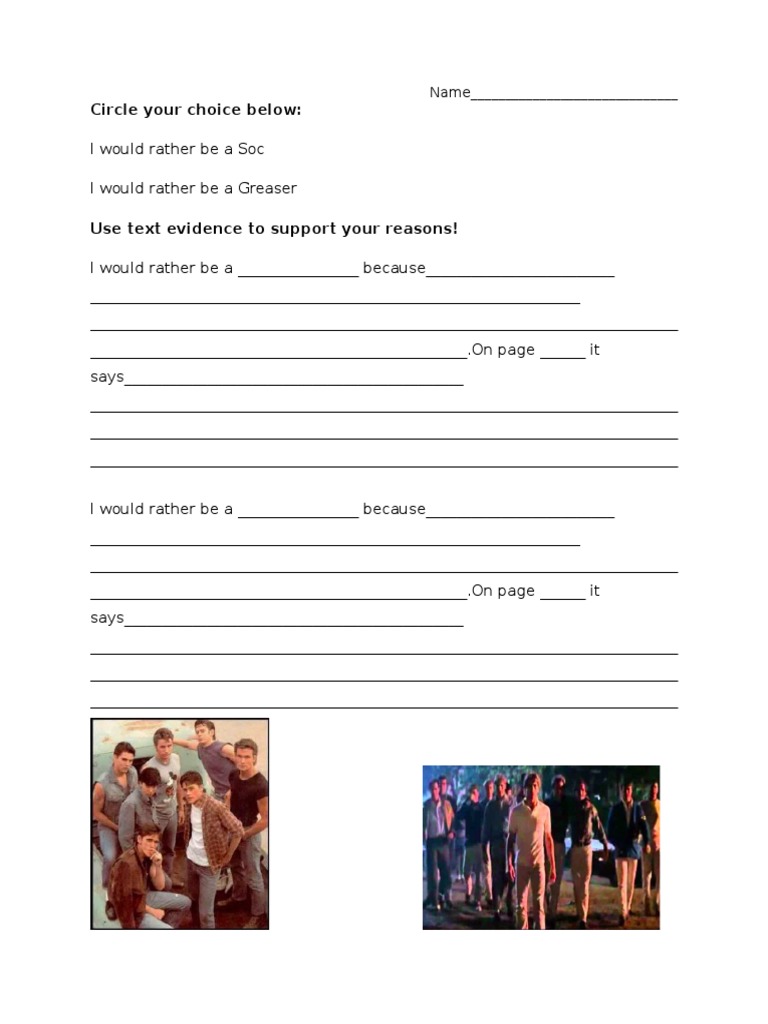 Soc vs. Greaser Preference Activity | PDF