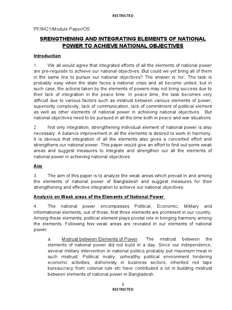 Srengthening and Integrating Elements of National Power To Achieve ...