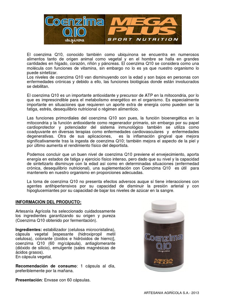 Coenzima Q10 MEGAPLUS | PDF | Antioxidante | Nutrición