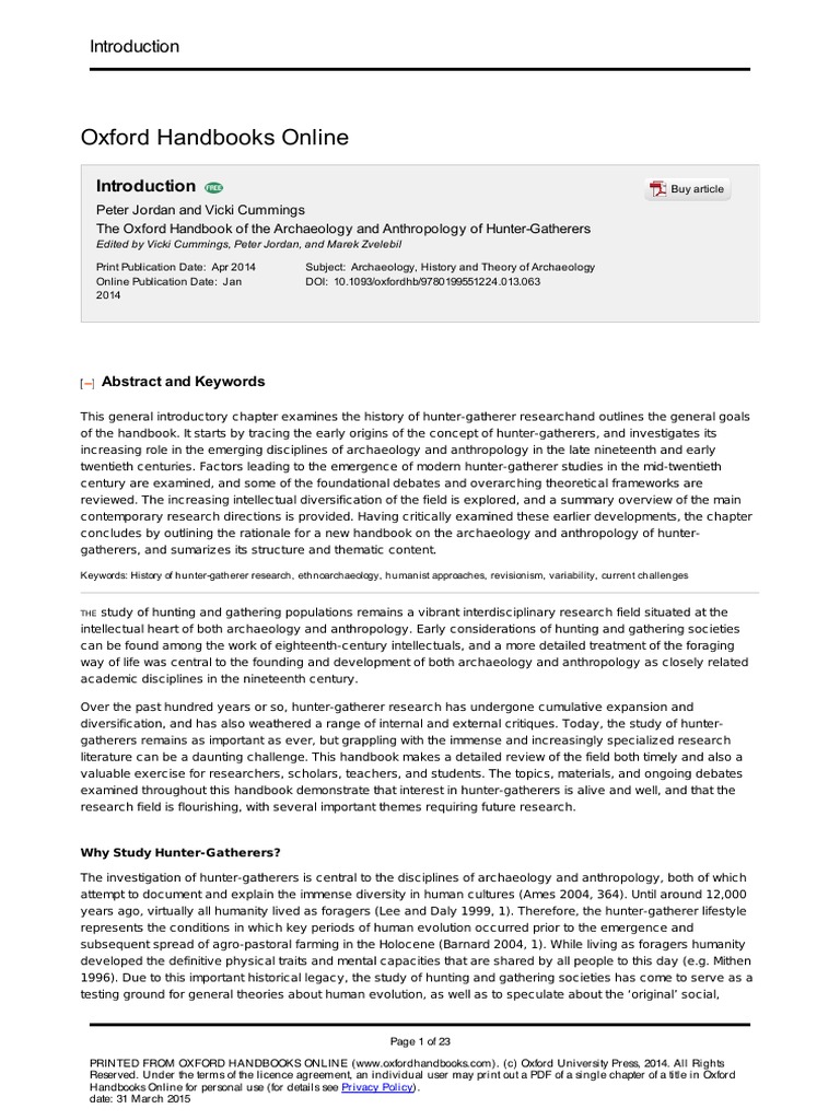 Introduction Handbook Gathers and Hunters | PDF | Hunter Gatherer ...