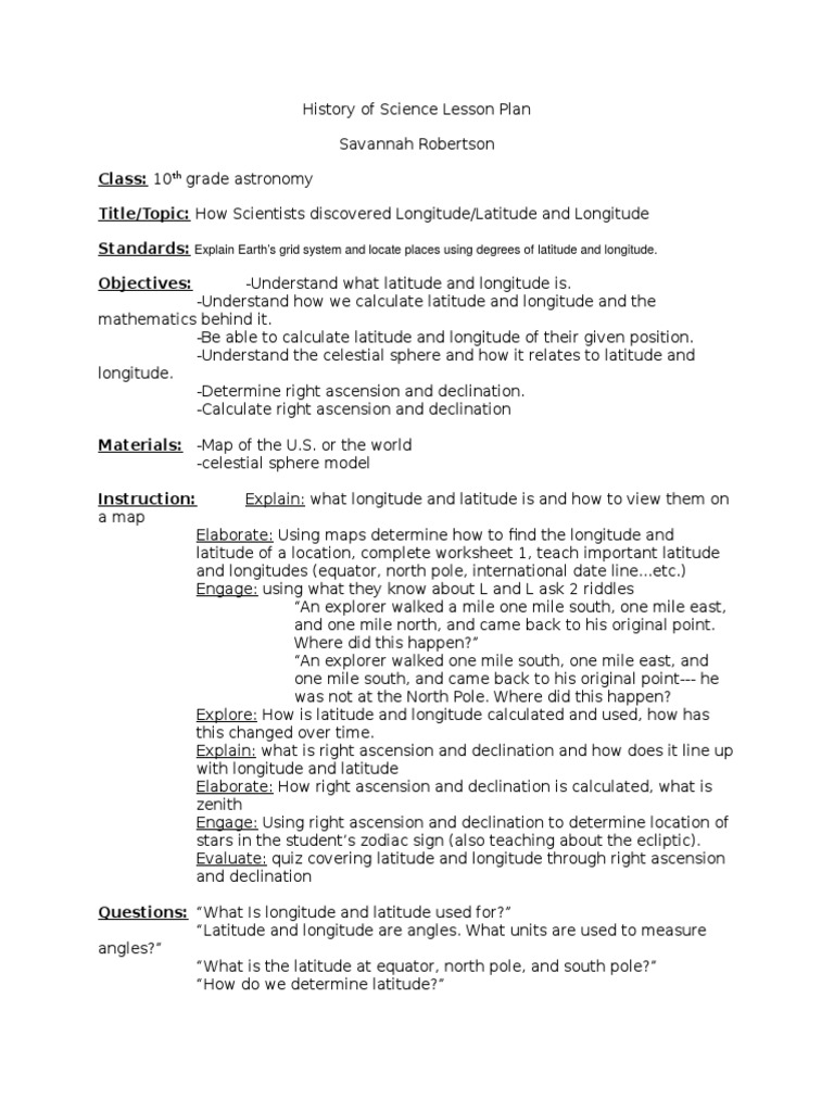 Latitude and Longitude Lesson Plan | PDF | Longitude | Latitude